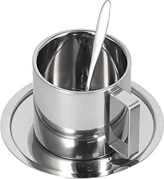 Generic HEEPDD Ensemble de Tasses &agrave; caf&eacute; en Acier Inoxydable 3 Pi&egrave;ces, Tasses &agrave; caf&eacute; et Isol&eacute;es Murales avec Soucoupe Cuill&egrave;re pour Jus de Lait de th&eacute; Cappucc