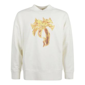 Palm Angels Homme, Sweatshirts et sweats &agrave; capuche, Beige, Taille: M Burning Palm Crew