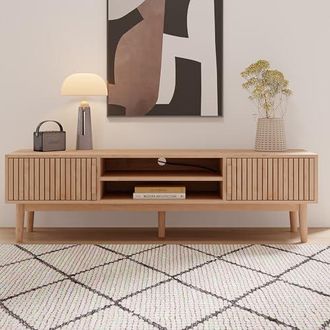 Generic Meuble TV rustique 150 x 48 x 40 cm, console multim&eacute;dia vintage avec c&acirc;ble respirant, rayure nizer pour salon et couloir, meuble TV couleur bois