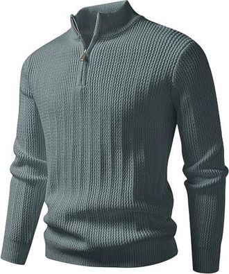 Generic Pull &agrave; demi-fermeture &eacute;clair en coton pour homme, gris, 4XL