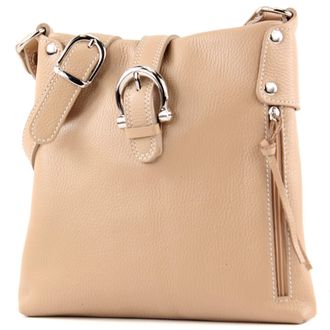 modamoda.de T04 - ital Umhängetasche Schultertasche aus Leder, Farbe:Beige