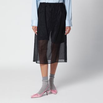 Prada Schwarzer Midirock aus Baumwoll-Organdy