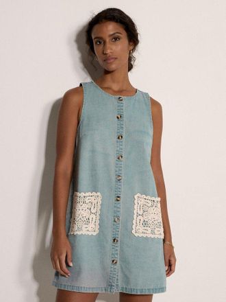 Apricot Minikleid Mini-Kleid aus Denim mit H&auml;kelverzierungen