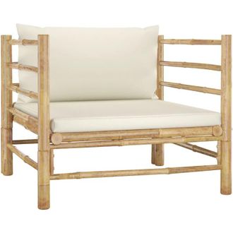 vidaXL Canap&eacute; de jardin avec coussins blanc cr&egrave;me Bambou