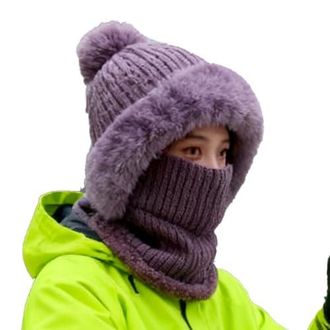 Generic Bonnet dhiver en tricot pour femme - Doublure en polaire pour temps froid, cache-oreilles thermique coupe-vent, mat&eacute;riau doux et extensible | ski, sno