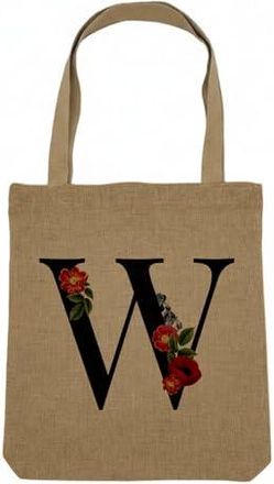 Fabulous Sac Shopping Tote Bag Aspect Lin - W Wendy Wynona Lettre Alphabet Pr&eacute;nom Fleurs - Sac de Courses Toile Epaisse 360g Beige Naturel Cabas Port&eacute; Epaule S