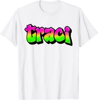 BDAZ Traci Graffiti Personalisierter Name Gr&uuml;n Rosa Frauen M&auml;dchen T-Shirt