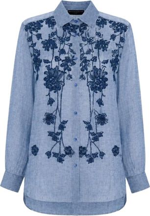 Ermanno Scervino Femme, Blouses et Chemises, Bleu, Taille: 42 FR Chemise Brod&eacute;e &agrave; Manches Longues