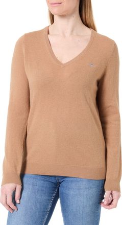 GANT Damen Extrafine Lambswool Blend V-Neck Pullover, WARM Khaki, M