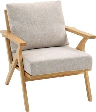 HOMCOM Fauteuil salon - HOMCOM - coussins rembourrée et pieds en bois dhévéa - tissu effet lin - 76x87x88cm - beige
