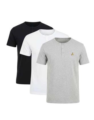Brave Soul 3er-Pack T-Shirts aus Baumwolle in Wei&szlig; mit Rundhalsausschnitt und Knopfleiste