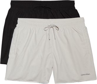 Calvin Klein Herren 2er Pack Badehosen Medium Drawstring mit Tunnelzug, Mehrfarbig (Pvh Black/Chalk), L