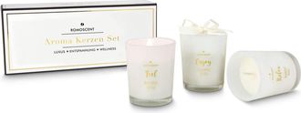 Römer Wellness Geschenkartikel: ROMOSCENT Aromakerzenset Vanille, 3-teiliges Duftkerzenset im edlen Glas; Maße: ca. 22 x 6.5 x 9 cm
