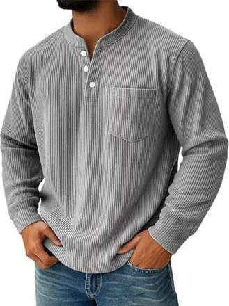Generic Polo d&eacute;contract&eacute; et respirant pour homme, coupe classique, tunique basique boutonn&eacute;e, l&eacute;g&egrave;re et confortable, gris, 3XL