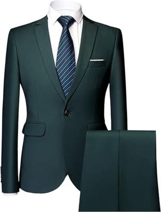 Generic Costume 2 pi&egrave;ces pour homme avec un bouton, coupe ajust&eacute;e, couleur unie, smoking, mariage, bal de fin dann&eacute;e, blazer classique, vert fonc&eacute;, 4XL