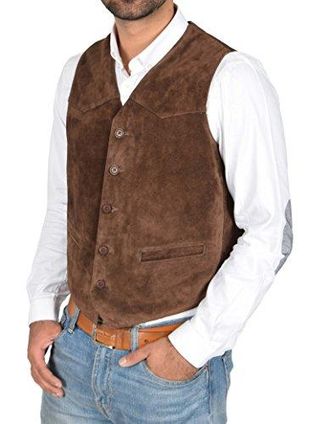 House Of Leather Hommes Véritable Daim en Cuir Gilet Classique de Style Traditionnel Waistcoat Don Marron (XXL)