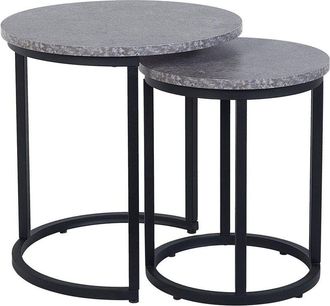 Beliani Beliani - Lot 2 Tables Basses dAppoint Plateux Ronds Effet B&eacute;ton Gris et Structure en M&eacute;tal Noir Design Moderne pour Salon au Style Industriel