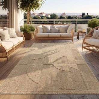 Paco Home Paco Home Tapis DExt&eacute;rieur R&eacute;sistant Aux Intemp&eacute;ries Balcon Salon Boho Design Beige 160x220 cm