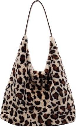 Generic Garhomtur Sac &agrave; bandouli&egrave;re en peluche l&eacute;opard pour femme, sac fourre-tout de grande capacit&eacute;, sac &agrave; main vintage duveteux, avec poign&eacute;e sur le dessus