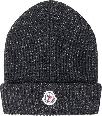 Moncler Homme, Accessoires, Noir, Taille: L Metallic Wool Beanie