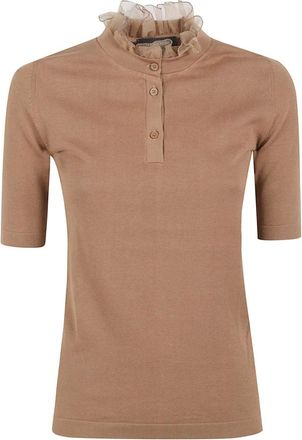 Fabiana Filippi Femme, Tops, Brun, Taille: 38 FR T-Shirt Boutonn&eacute; &agrave; Volants
