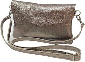 Generico Sac à bandoulière en cuir véritable laminé avec fermeture à bouton, taupe, s