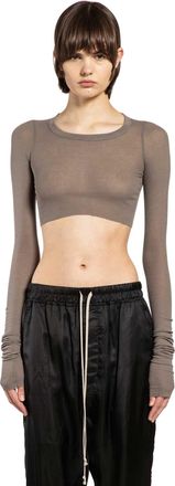 Rick Owens Temple Ls Crop Tee In Viscose Silk Rib
