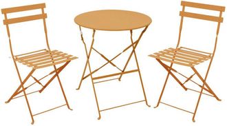 DRAWER Ensemble bistrot pliant m&eacute;tal 2 personnes - table ronde 60cm pliable 2 chaises salon de jardin terrasse balcon Marseille - Ocre