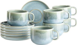 Mäser Serie Cordelia, Kaffeetassen Set für 6 Personen aus hochwertigem Steinzeug, 12-teiliges Kaffeeservice aus 6 Tassen und 6 Untertassen; Steinzeug, Sand