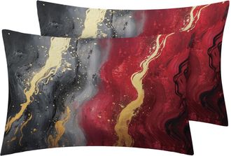 Generic 2er Set Dekorative Kissenbezug Marmor Abstrakt Schwarz Gold Rot Resistent Kissen Fall 40X60cm Kopfkissenbezug, Outdoor, Wohnzimmer, Sofa