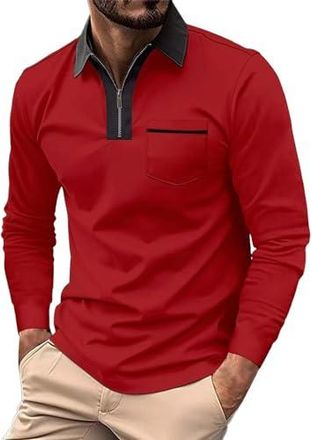 Generic Polo &agrave; manches longues classique pour homme Golf Polo Tennis Mode Contraste Respirant Tops Basique Sport T-shirt &eacute;l&eacute;gant Bureau Haut D&eacute;contract&eacute; T-Shi