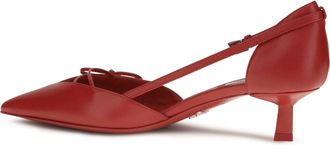 Prada Womens Leather Pumps Side-Cut Red High Heel Shoes