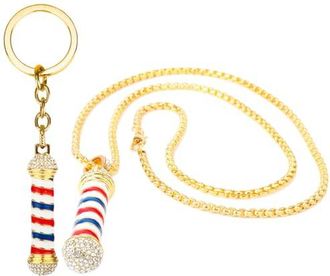 Hemobllo Pendentif Porte-Cl&eacute;s Coiffeur en Alliage Dor&eacute; avec Cristaux Collier Barbier &Eacute;l&eacute;gant Ornement D&eacute;coratif pour Paquet Porte-Cl&eacute;s Ancien L&eacute;ger Accessoire 