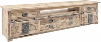 Massivmoebel24 Meuble tv 240x50 Manguier laqué Whitewash railway 356