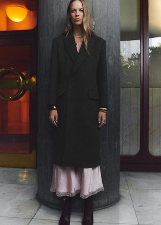 Mango Langer Mantel mit Kreuzknopfleiste grau - Damen - XS - MANGO