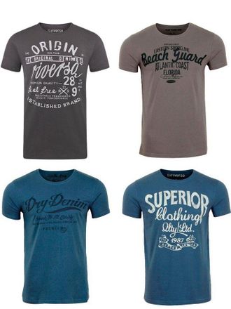 Riverso T-Shirt Herren Printshirt RIVLeon Regular Fit (4-tlg) Kurzarm Tee Shirt mit Rundhalsausschnitt aus 100% Baumwolle