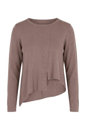 Ulla Popken Strickpullover Pullover Ziersteine Zipfelsaum Rundhals Langarm