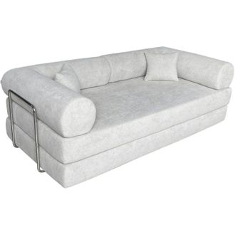 Oviala Canap&eacute; convertible 2 places en tissu coussins modulable 206 cm ecru
