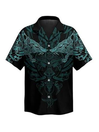 Keephen Hommes/Femmes Viking Tatouage Impression 3D Chemise Hawaiienne Cool Viking Graphique Chemise &agrave; Boutons &Eacute;t&eacute; Chemisier Manches Courtes Haut