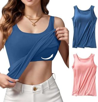 Generic Lot de 2 d&eacute;bardeurs pour femme avec soutien-gorge int&eacute;gr&eacute;, grande taille, d&eacute;bardeur pour yoga, gym, sport, camisole d&eacute;t&eacute; basique confortable respirant