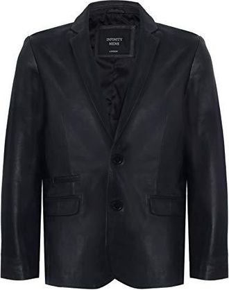 Infinity Leather Manteau Homme Veste en Cuir Véritable Noir Doublé Italien Vrai Blazer 2XL
