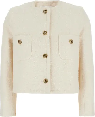 BA&SH Femme, Vestes, Beige, Taille: 40 FR Veste Courte Blanche avec Boutons en M&eacute;tal