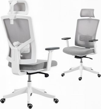 HOMCOM Ergonomischer Bürostuhl mit 4D dynamischer Lendenwirbelstütze, 3D-Armlehnen, verstellbare Kopfstütze und Höhe, Atmungsaktiver Mesh-Drehstuhl mit Wippe