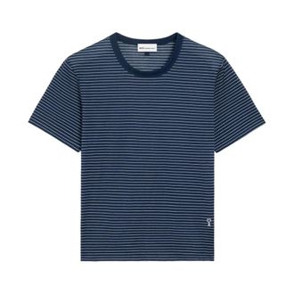 Ami Gestreiftes- besticktes T-Shirt - - Tops - Herren - Blau - 2XL