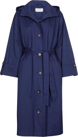 Marie M&eacute;ro Femme, Vestes, Bleu, Taille: 44 FR Parka Longue &agrave; Capuche et Ceinture