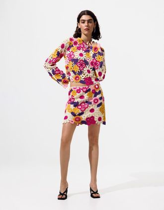 Desigual Pull en maille au crochet - Blanc et multicolore