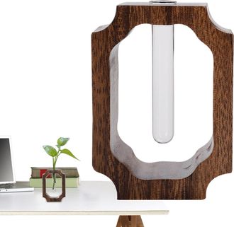 Generic Reagenzglasvase | Holzrahmen Moderne Vase | Klarglas Reagenzglas Blumenhalter f&uuml;r Wohnzimmer Eingang Kaminsims Schreibtisch Dekoration