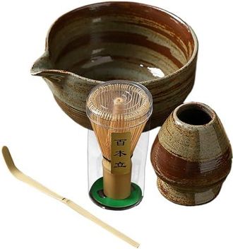 Generico Ensemble &agrave; th&eacute; japonais Matcha - Ensemble de bols &agrave; matcha - Ensemble de c&eacute;r&eacute;monies pour faire du matcha - Bol &agrave; matcha avec bec verseur, fouet &agrave; matc
