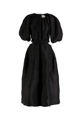 Aje Mimosa Black Puff Sleeve Midi Dress Size S