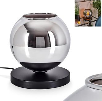HOFSTEIN Tischleuchte Koyoto, Tischlampe aus Metall/Glas in Schwarz/Chromfarben, Leuchte im modernen Retro/Vintage-Design mit Schirm aus Glas (&Oslash; 20 cm) u. An/-